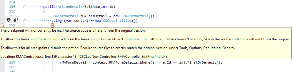 Solving Error the Breakpoint Will Not Currently Be Hit In Visual 